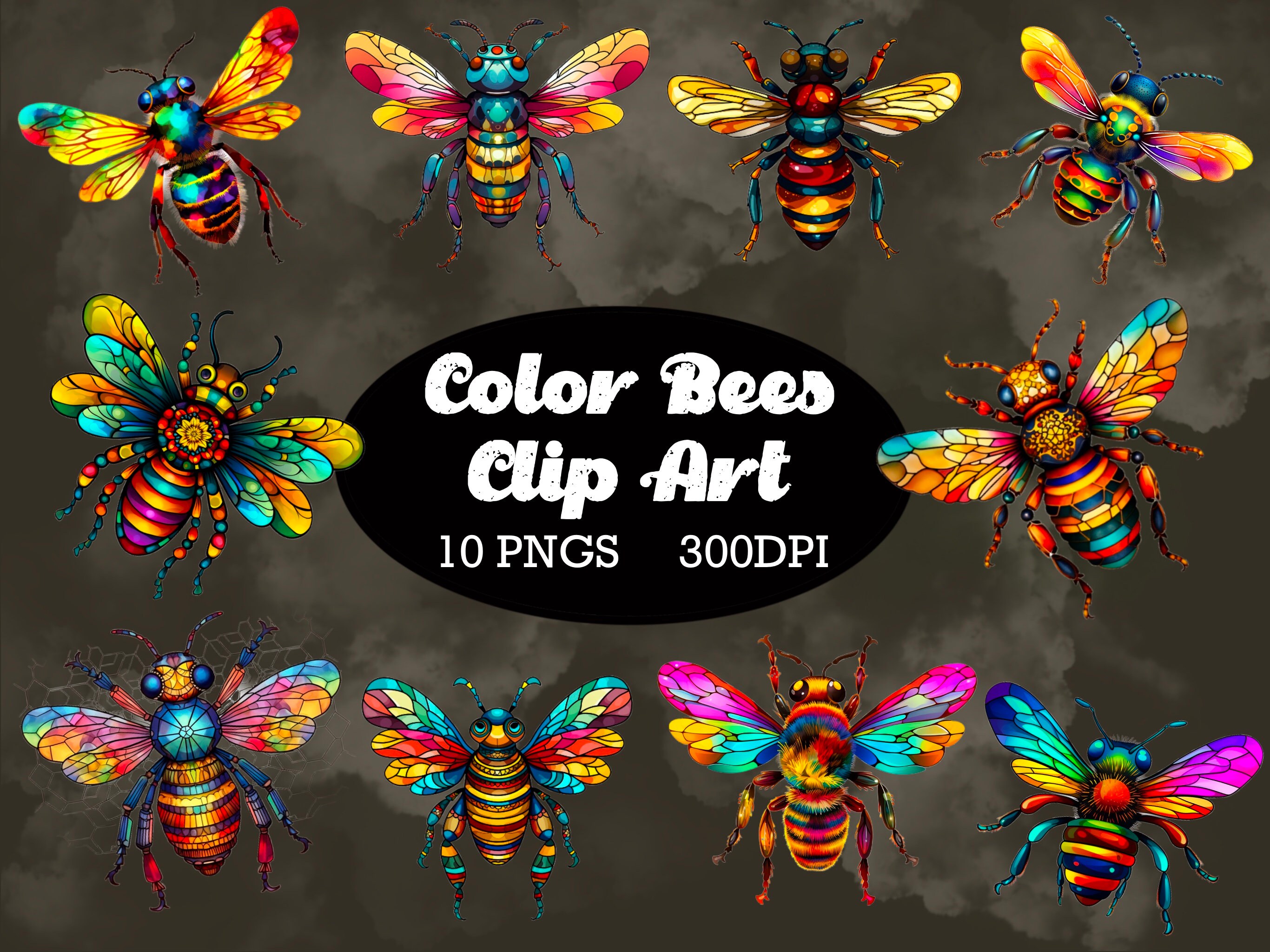 Colorful Bee's, Bee Clipart, Bee PNG, Bee Art, Bee, Digital Bee, Animal ...