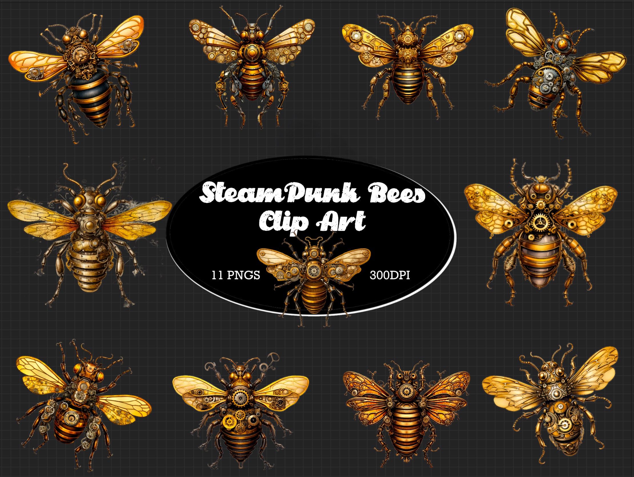Steampunk Bee's, Bee Clipart, Bee PNG, Bee Art, Bee, Digital Bee ...