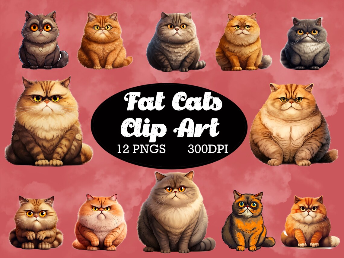 Adorable Fat Cat Clipart, Kitty Icons, Cat Cartoons, Cute Fat Cat Clip ...