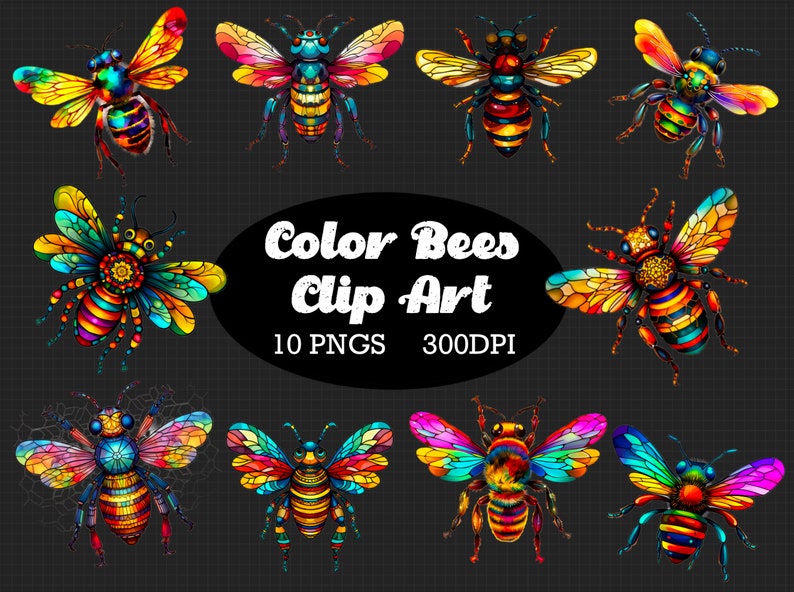Colorful Bee's, Bee Clipart, Bee PNG, Bee Art, Bee, Digital Bee, Animal ...
