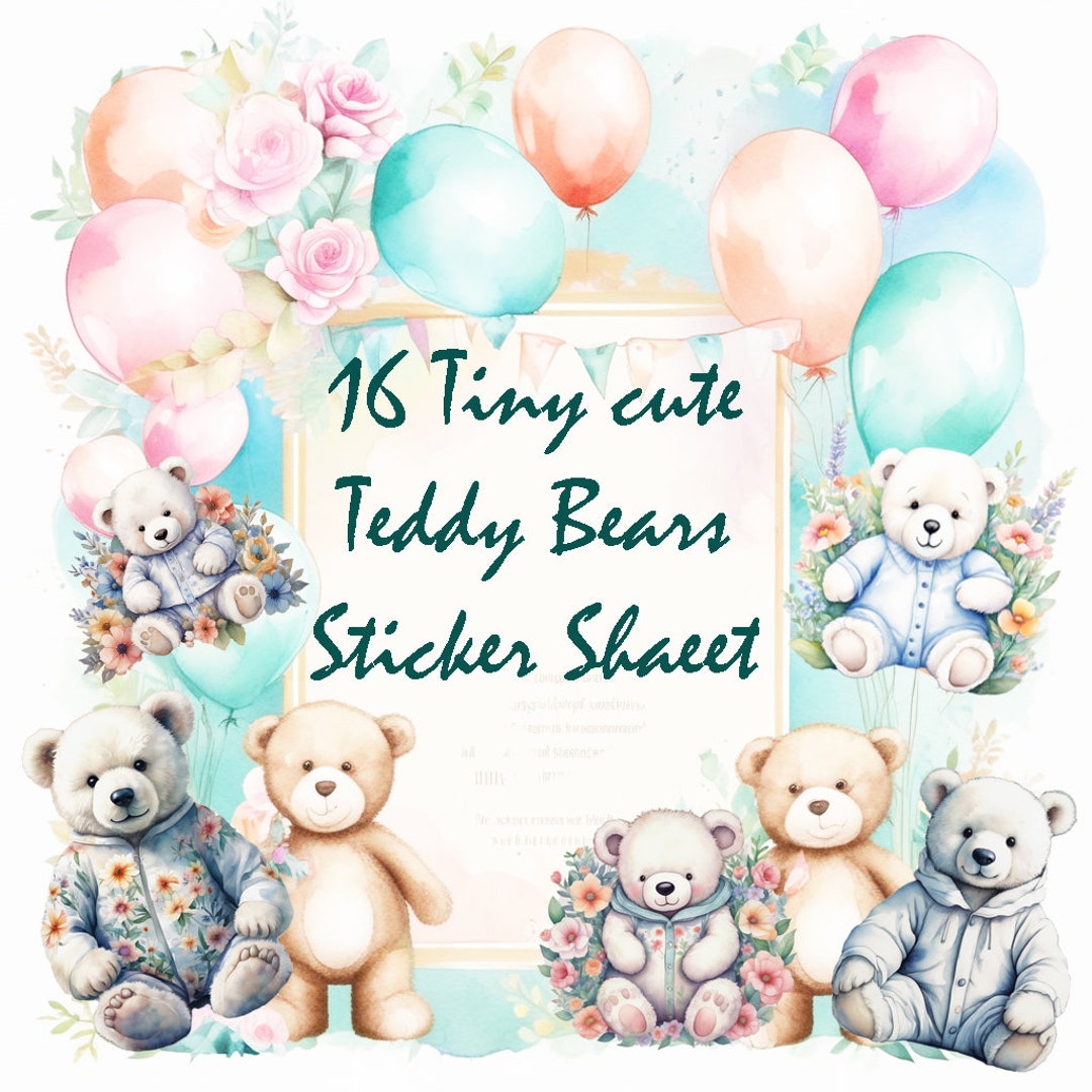 Tiny Teddy Bears in Floral Pajamas Stickers Sheets, Stationary Stickers ...