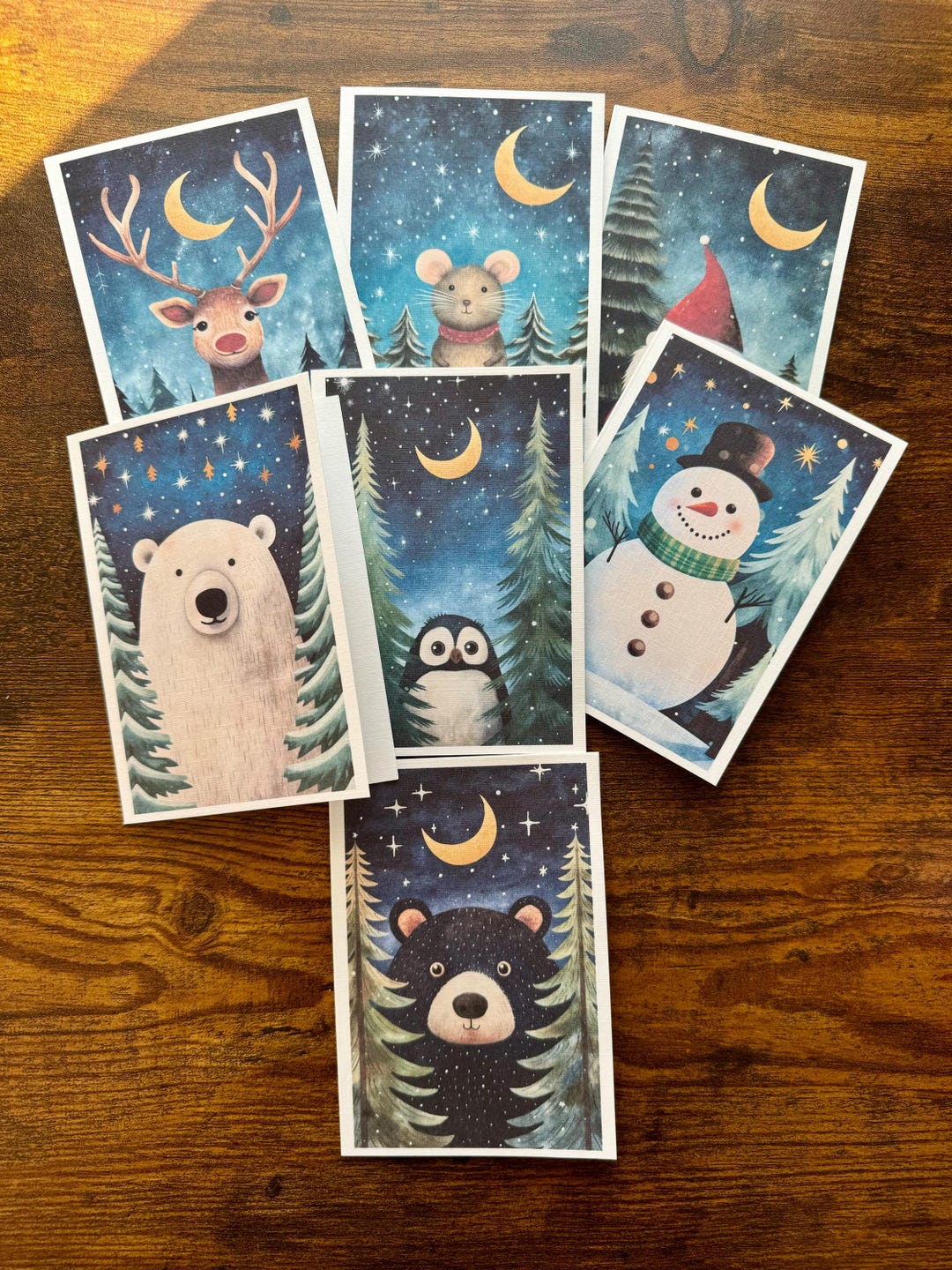 7 Watercolor Cute Animals Note Cards Set, Christmas Notecards Blank ...