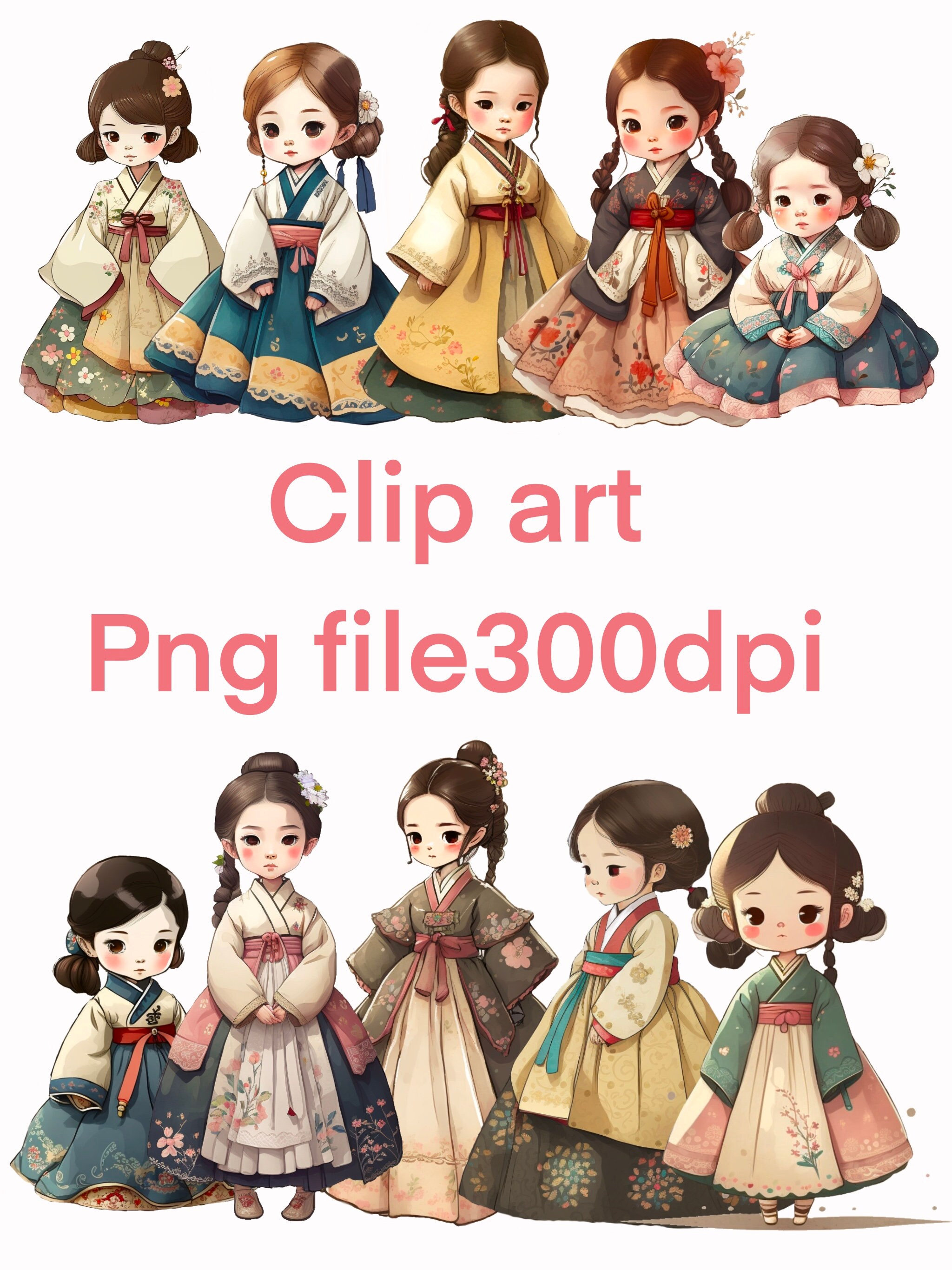 Korean Girl Hanbok Designs Clip Art, Watercolor Digital Clip Art ...