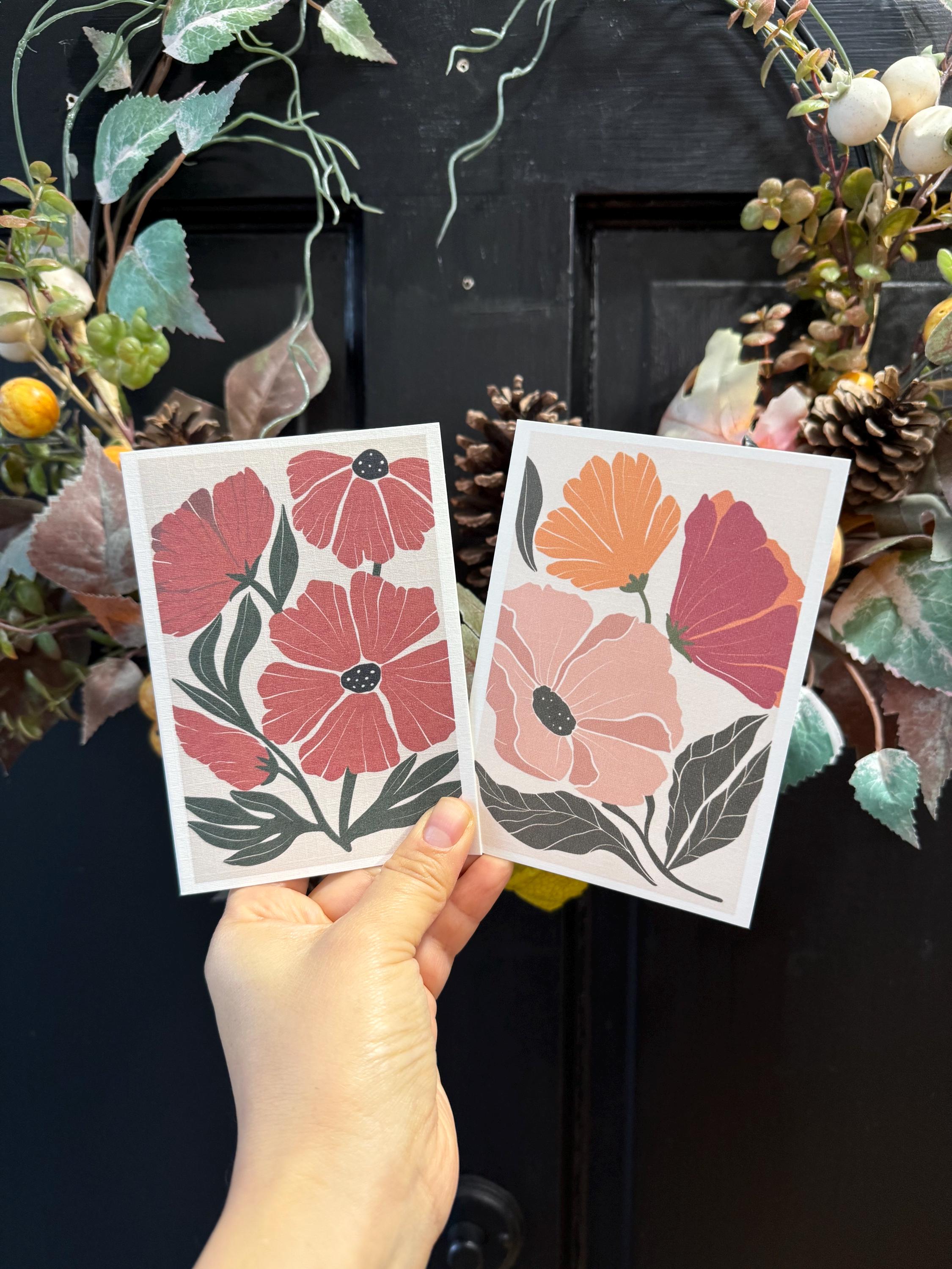 8modern Flower Note Card Set With Envelopes/thank You/blank Card/floral ...