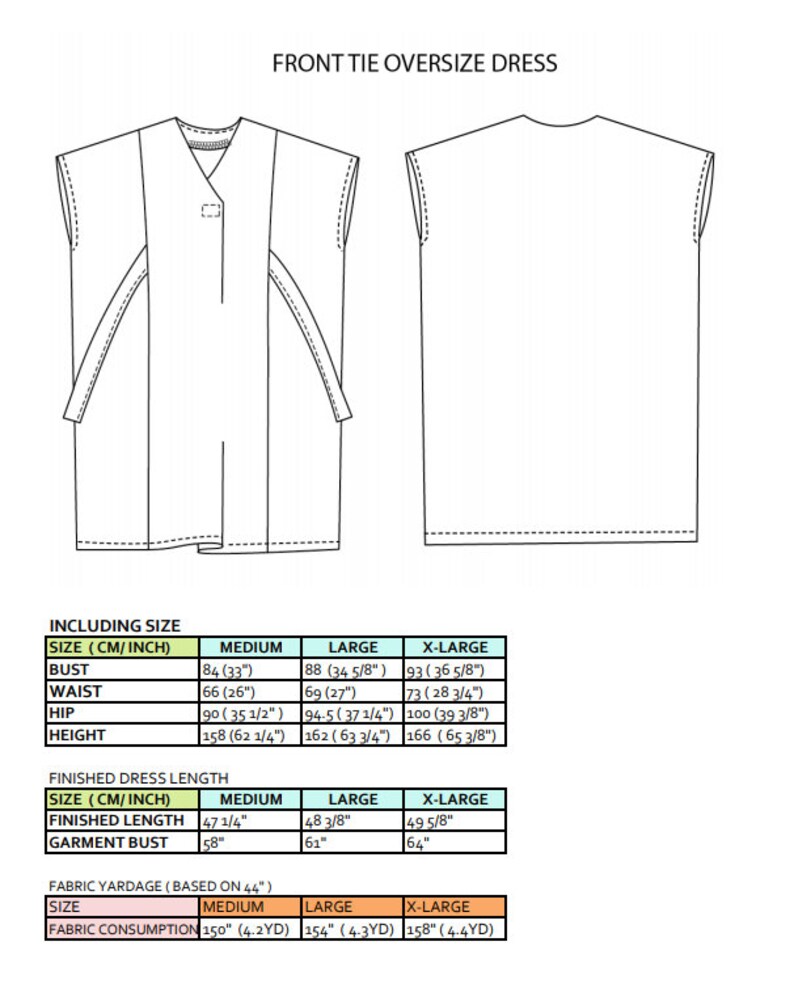 Oversize Front Tie Dress Sewing Pattern (PDF) - Etsy