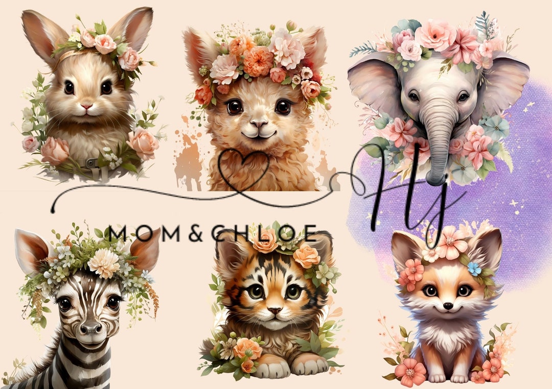Cute Baby Animals Watercolor Clipart, PNG Files, Digital Crafting ...