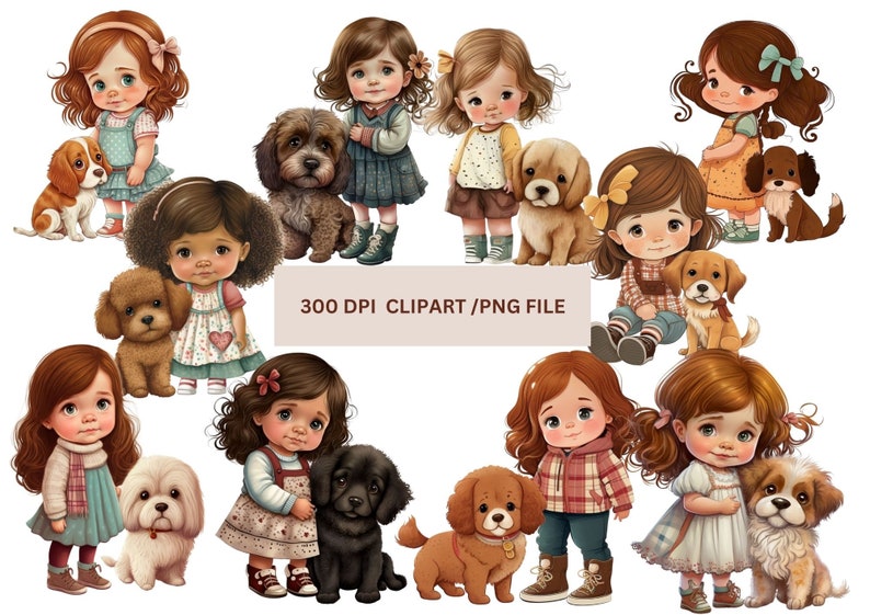 Little Girl With Cute Dog Clipart, My Best Friend Pet Clipart , Girl ...