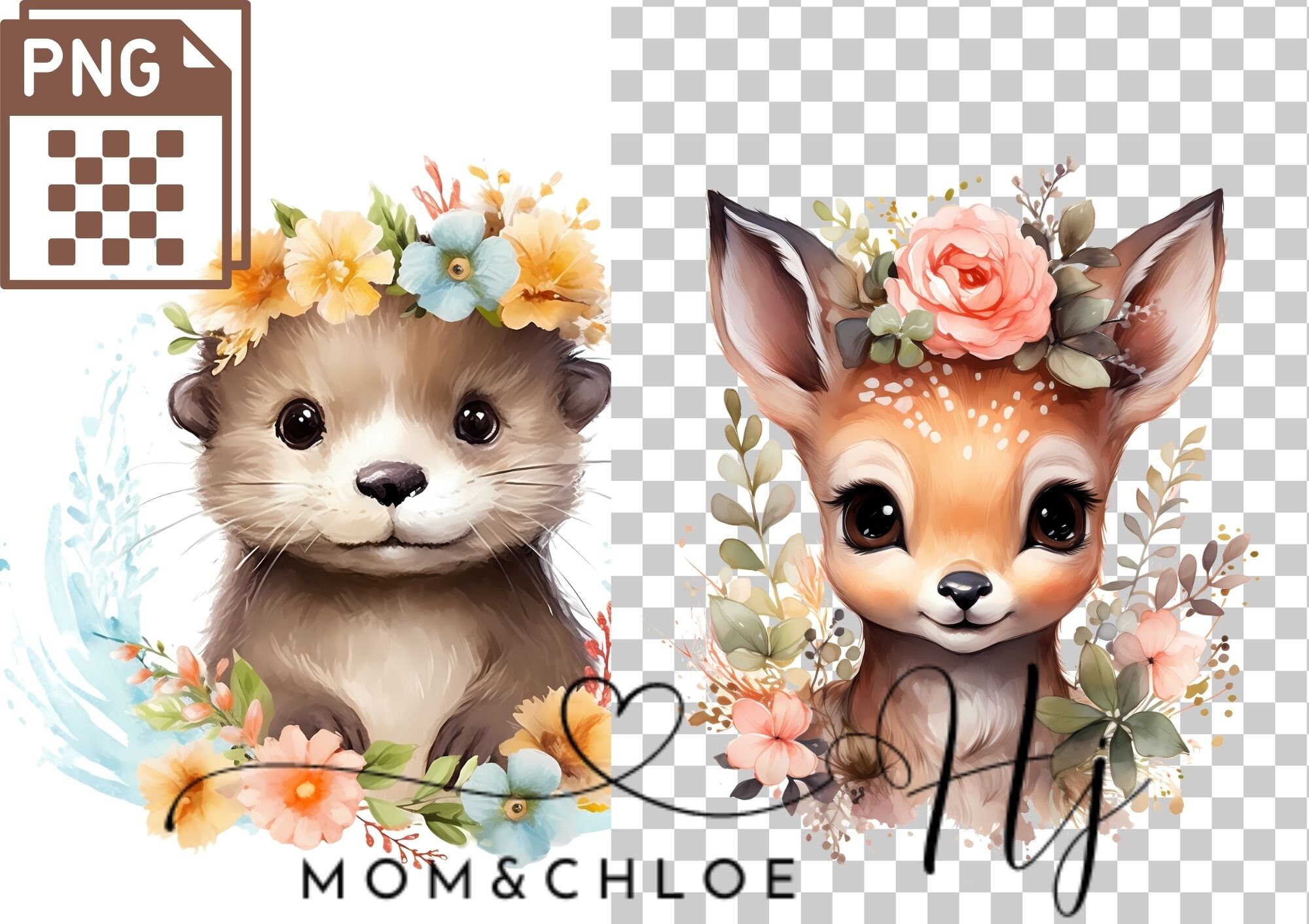 Cute Baby Animals Watercolor Clipart PNG Files Digital - Etsy