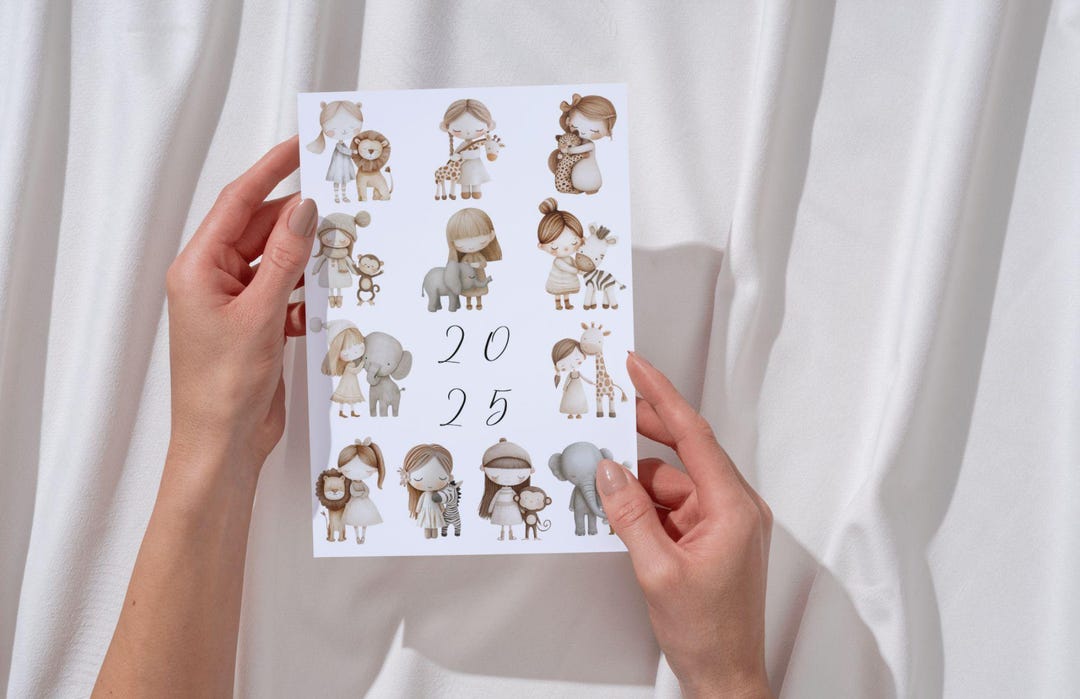 2025 Printable Watercolor Cute Snuggel Doll Desk Calendar,pdf Files for ...