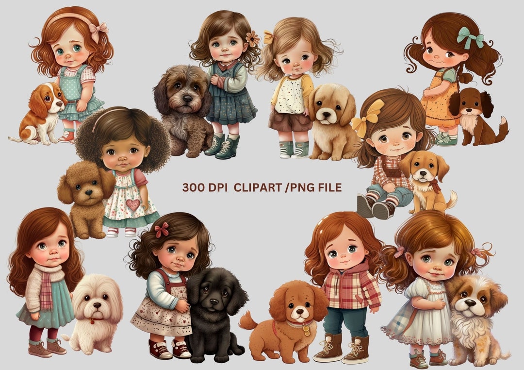 Little Girl With Cute Dog Clipart, My Best Friend Pet Clipart , Girl ...