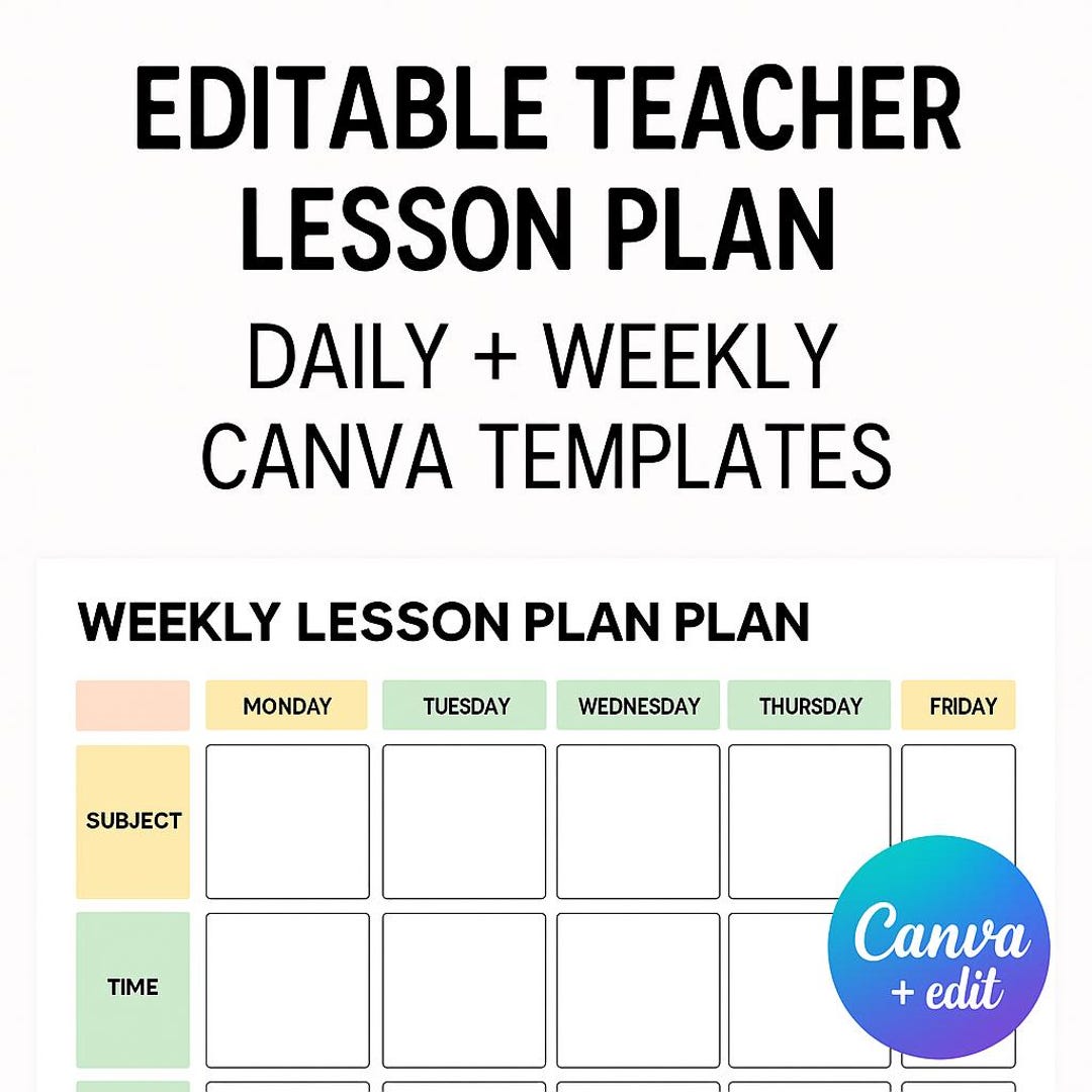 4 Editable Weekly + Daily Teacher Lesson Plan Bundle | Canva Template ...