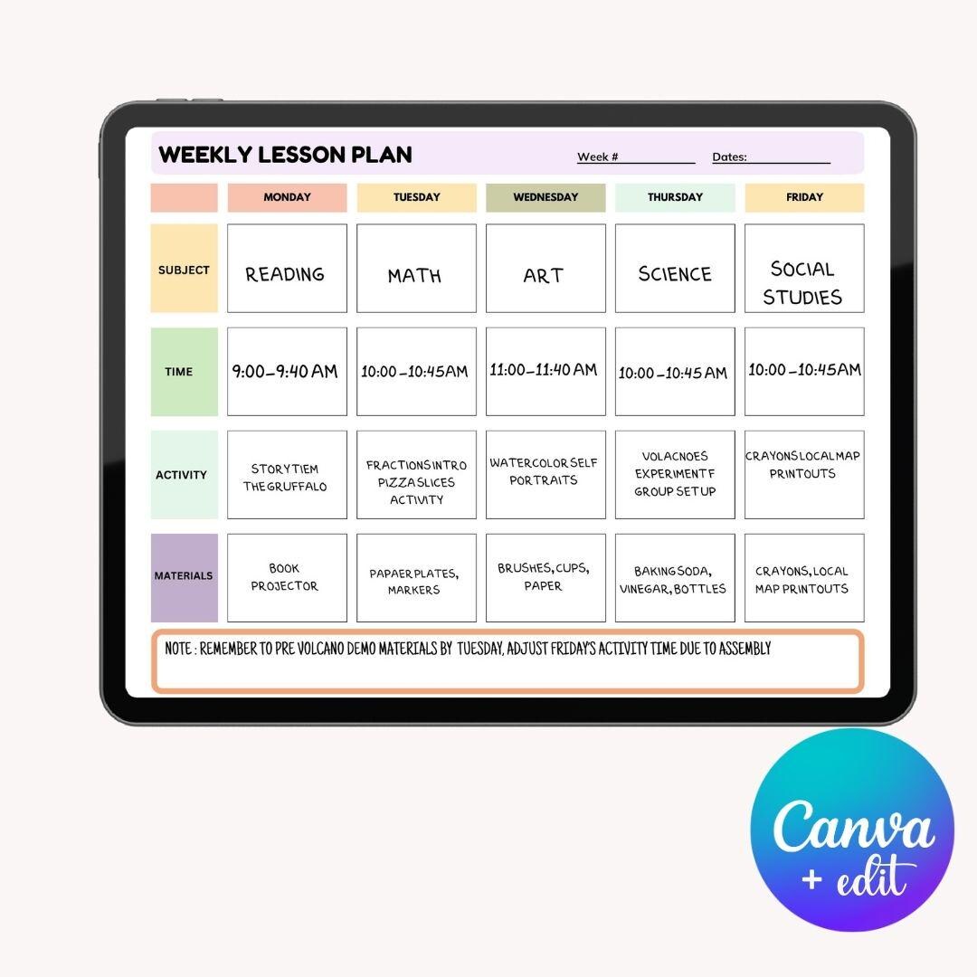 4 Editable Weekly + Daily Teacher Lesson Plan Bundle | Canva Template ...