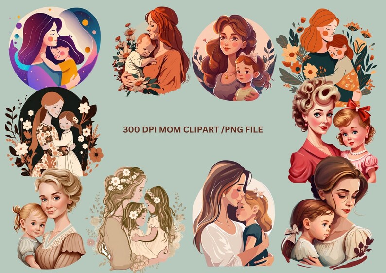 Mothers Day Clipart, Mother-daughter Clipart, Commercial Use, Digital ...