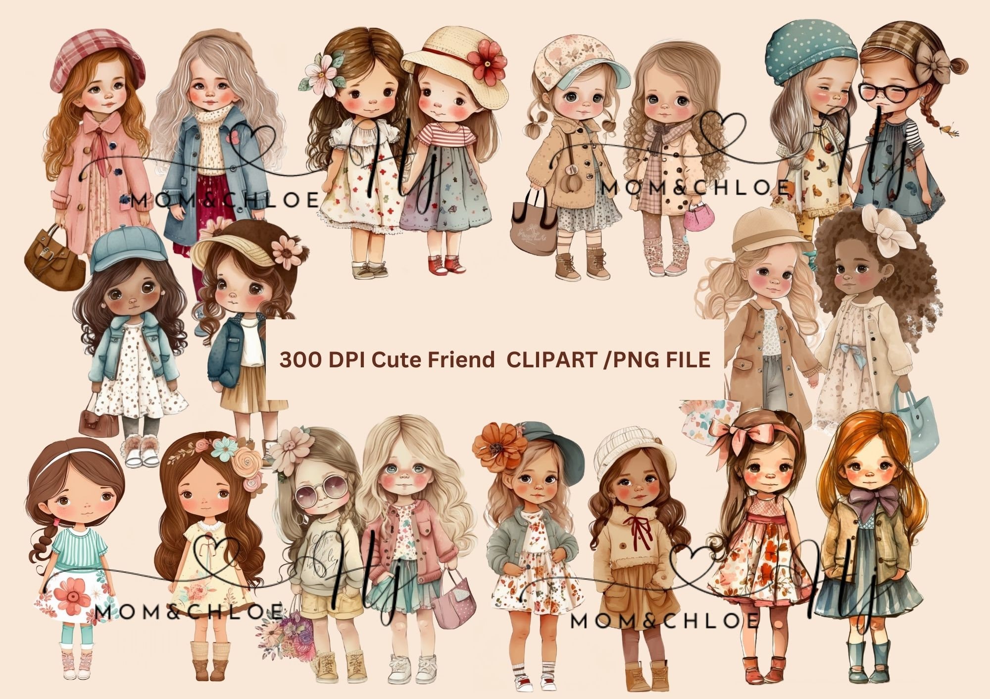 Little Girl Best Friends Clipart PNG, Sisters Clipart, Kids Clip Art ...