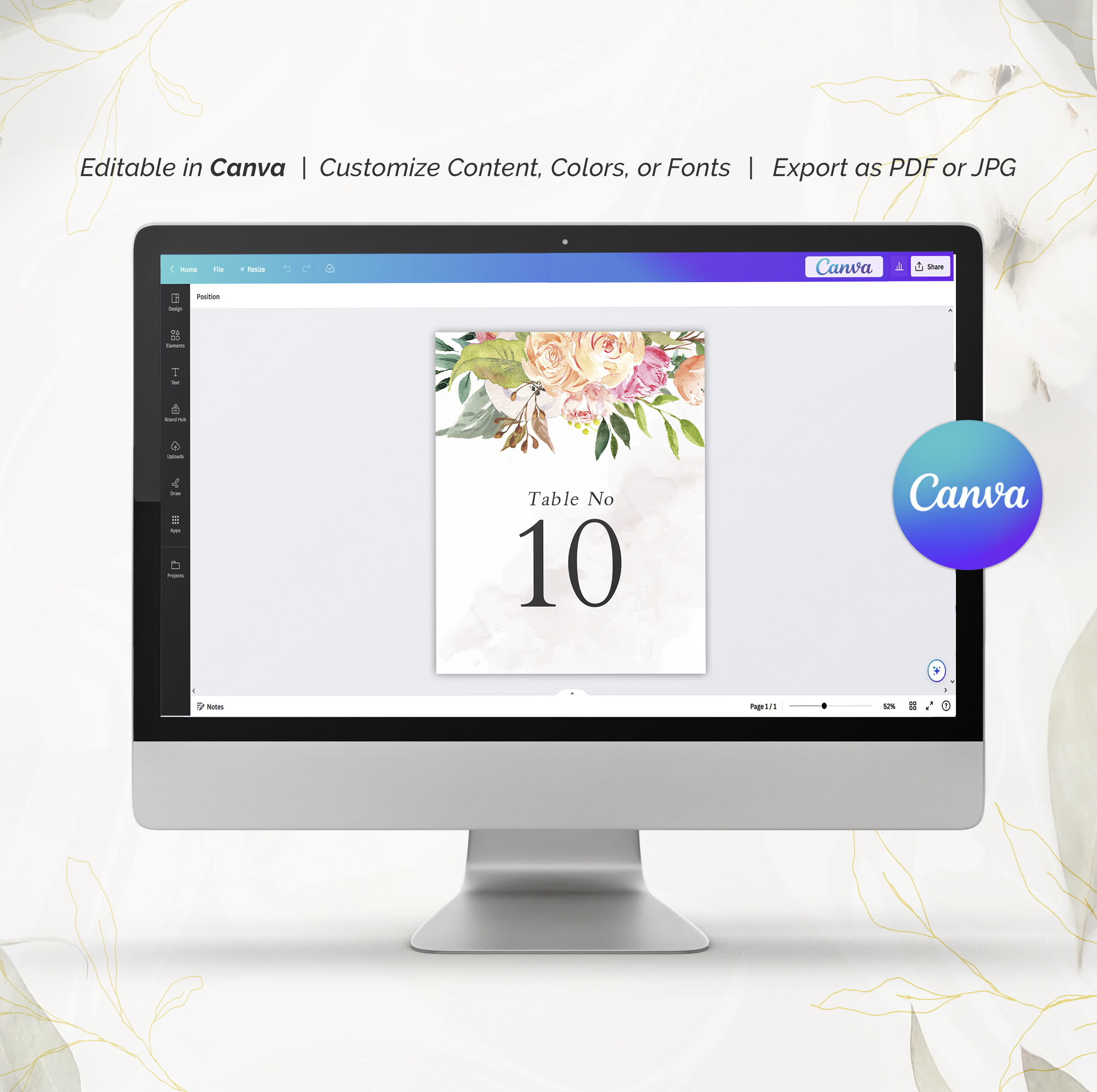 Editable Place Card Template, Printable Table Name Card, Canva Place ...