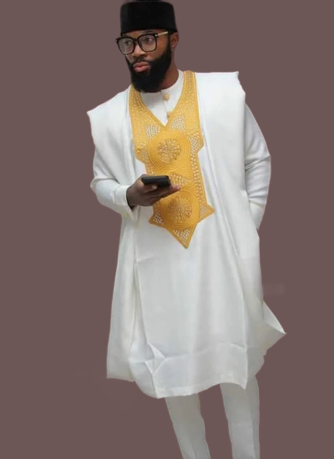 Embroidered Agbada | White African Men's 3-piece Wedding Suit - Etsy