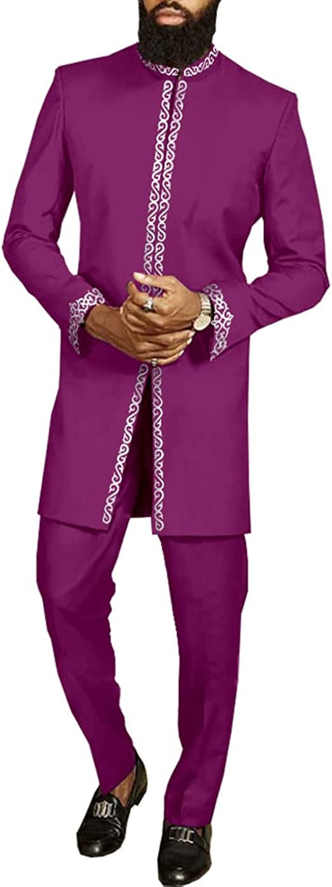 Ola African Men Purple With Silver Embroidered Kaftan/latest African ...