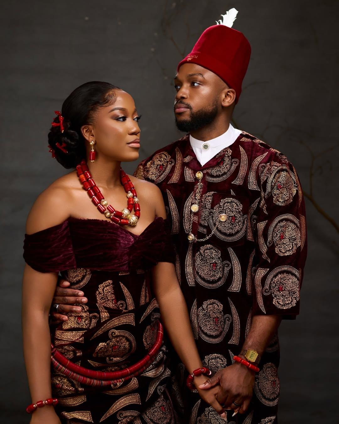 Igbo Isi Agu Couple's Outfit: Traditional Wedding Attire, Coral Beads ...