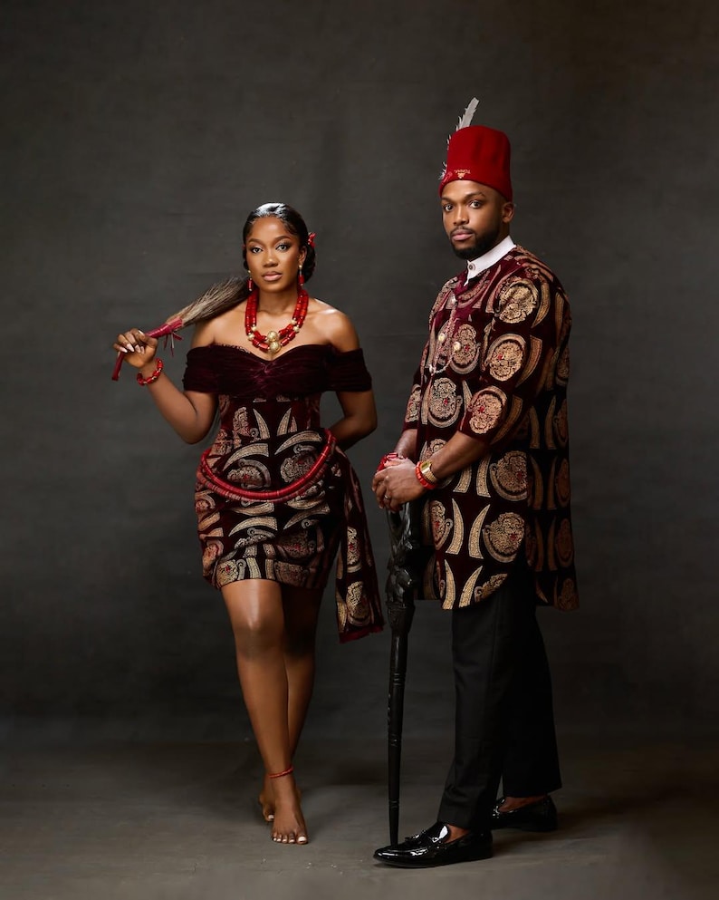 Isi Agu Couple's Attire: Igbo Cultural Outfit, Traditional Wedding Suit ...