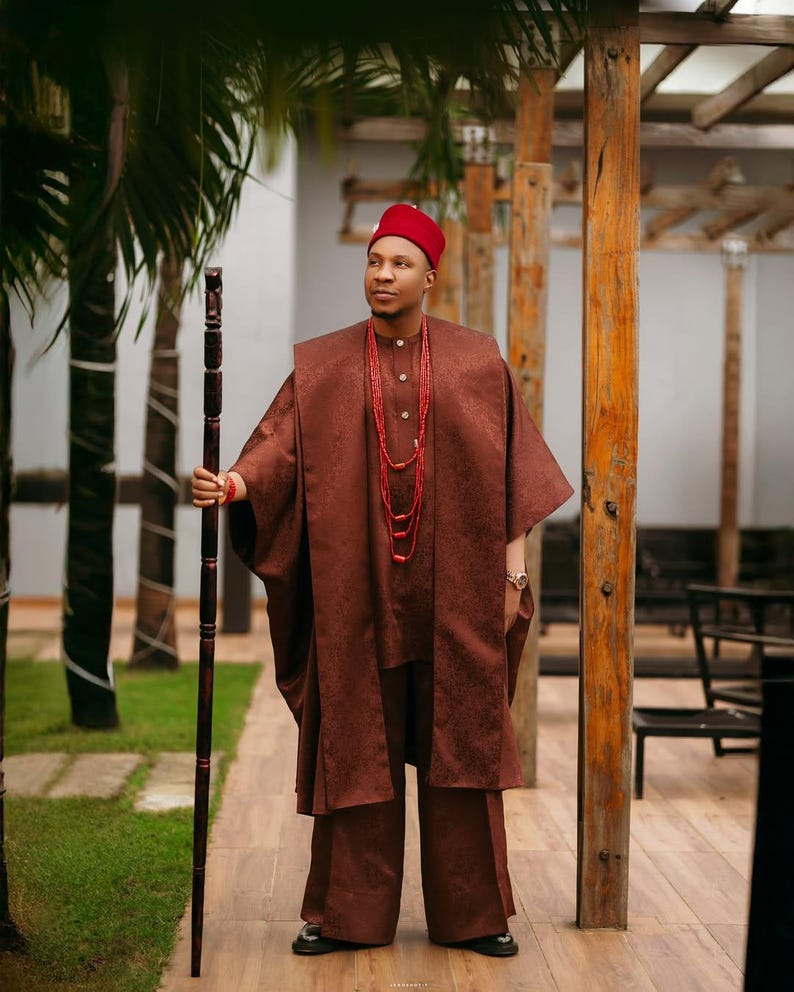 Nigerian Igbo Wedding Outfit: Chief Attire & Beaded Lace Gown - Etsy