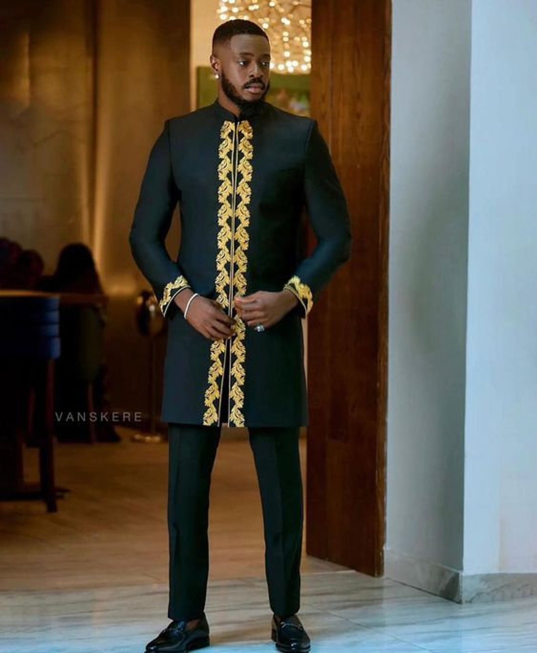Fola 360_ Black & Gold Men Outfit/african Men Clothing/ Men Clothing/2piece Men Shirt and Pants ...