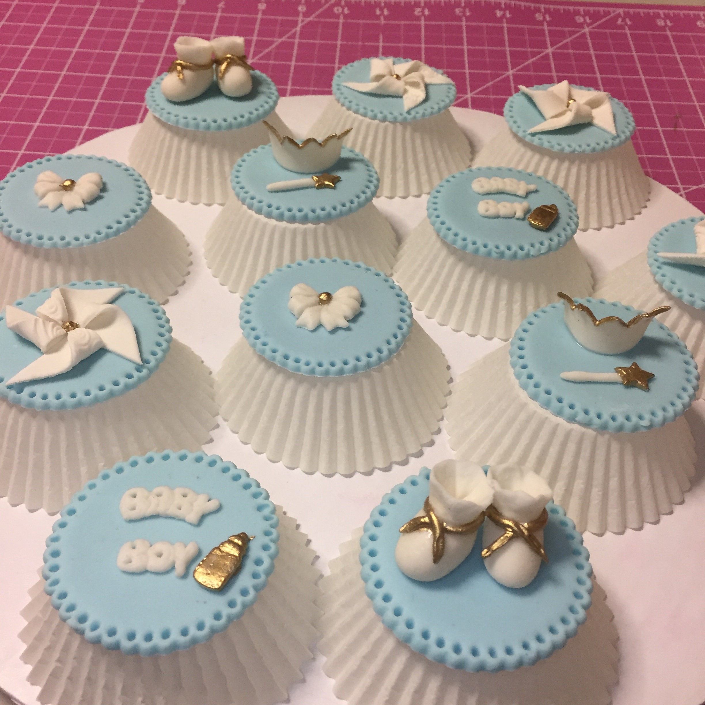 Fondant Baby Boy Shower Cupcake Topper Prince Blue Gold Baby | Etsy