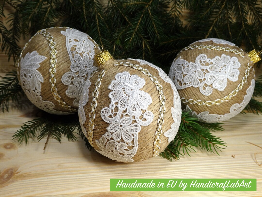 Set of 4 Beautiful Christmas Baubles! Rustic & Scandinavian Style ...