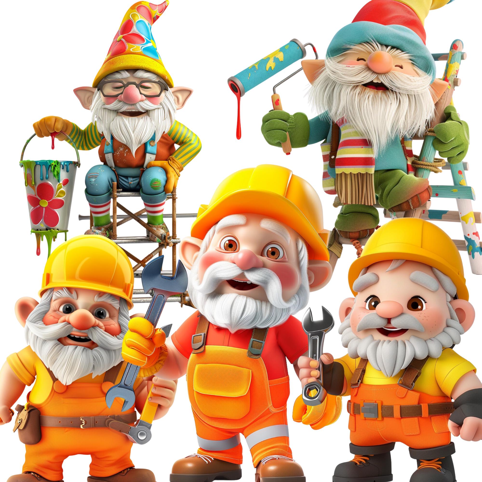 120 Construction Gnome Clipart Bundle Adorable Builder Gnomes With Tools & Vehicles for Crafts ...