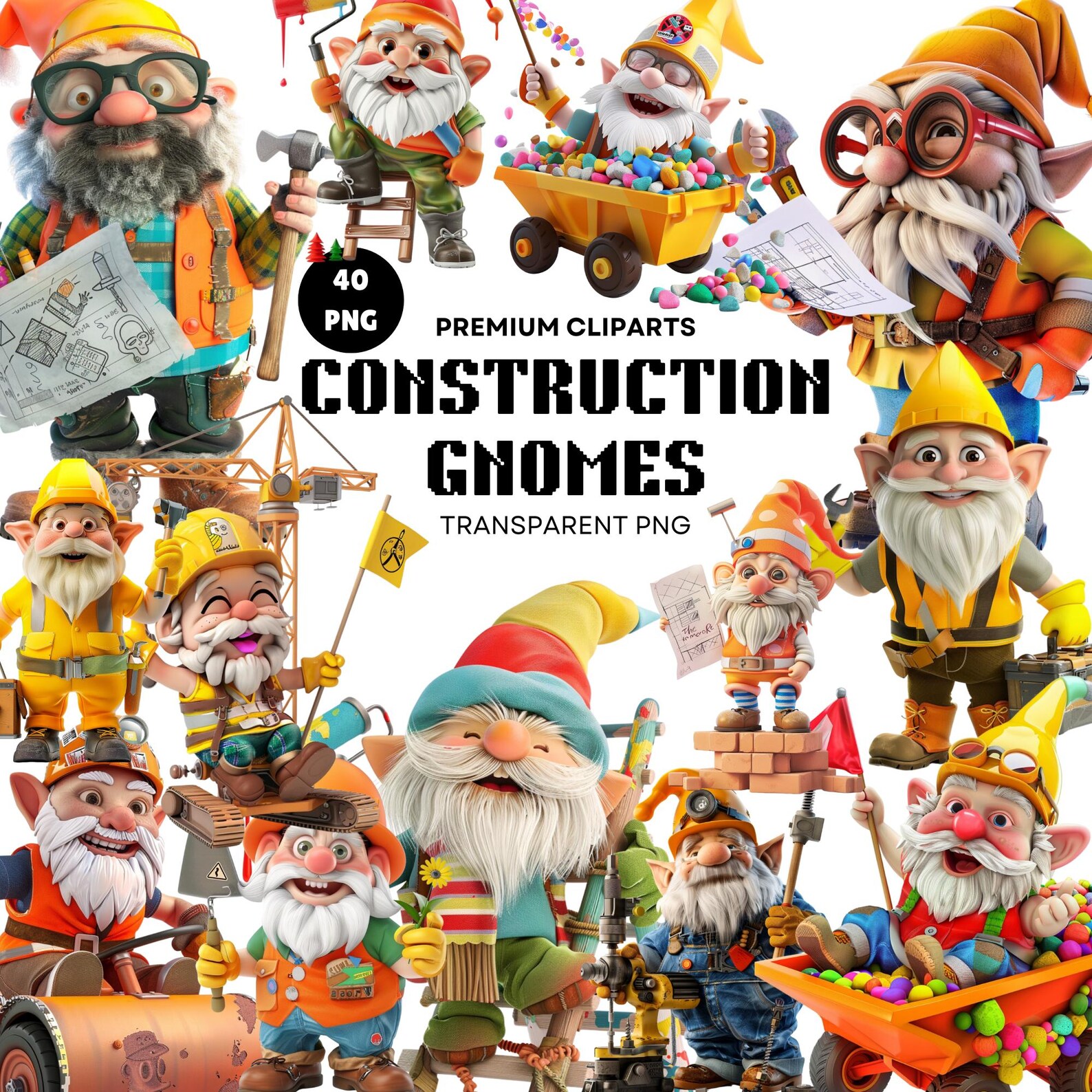 40 Construction Gnome Clipart PNG – Builder-themed Gnomes for Crafts ...