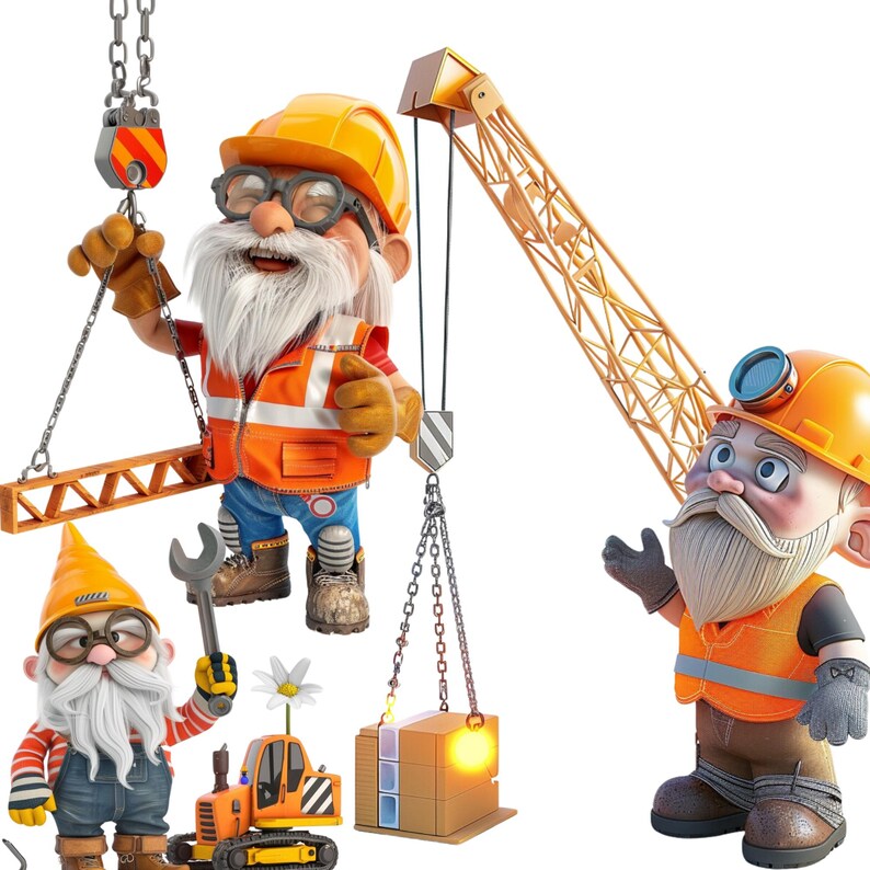 40 Construction Gnome PNG Cliparts – Adorable Builder Gnomes With Tools ...