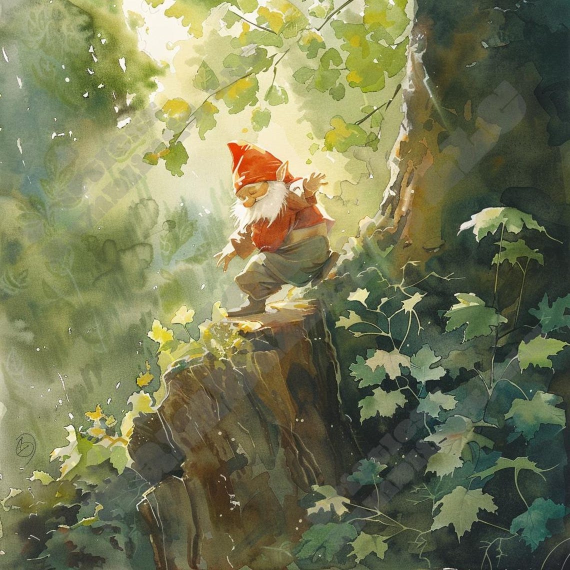 Charming Gnome Digital Art Download Whimsical Woodland Gnome Watercolor ...