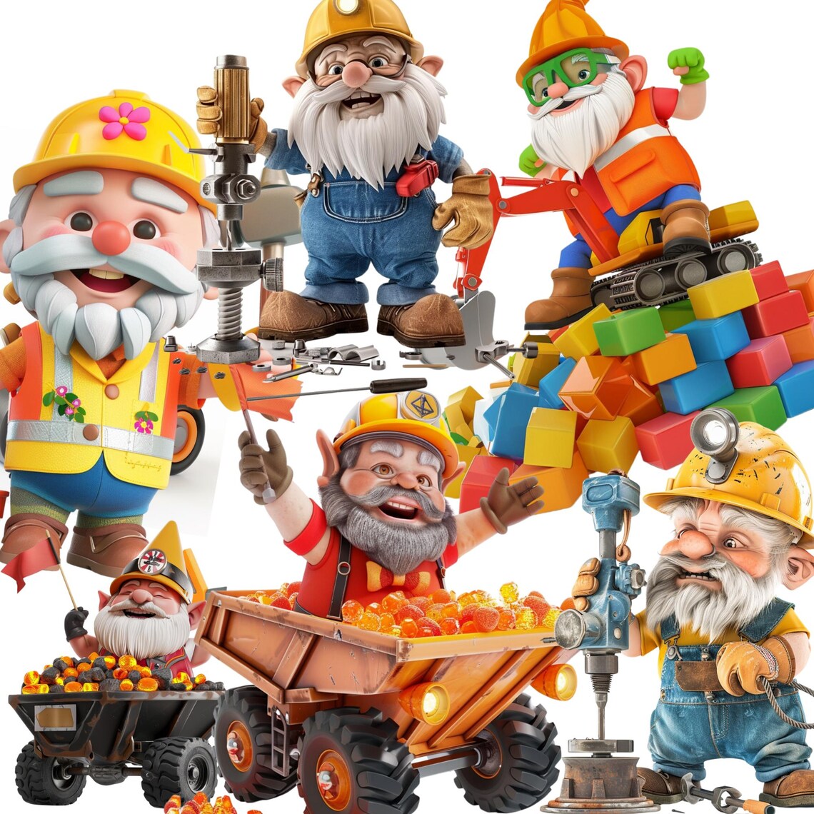 40 Construction Gnome Clipart PNG – Builder-themed Gnomes for Crafts ...
