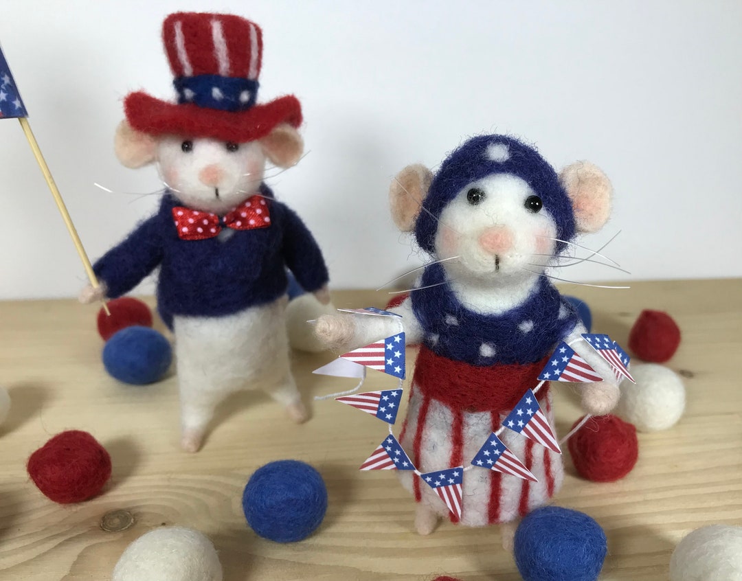 Felted Mouse, Needle Felted Patriotic Animal, 4th of July Decor, Pair ...