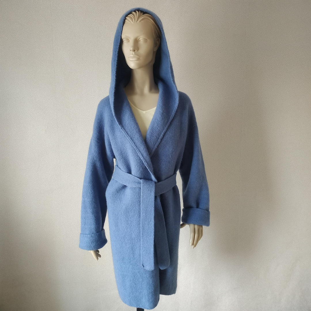 Capote Blanket Coat Boiled Blue Wool Wife Long Cardigan Hooded Wool ...