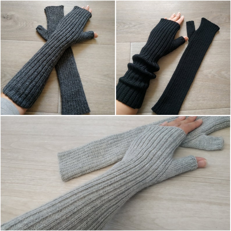 Wool Warm Ribbed Arm Warmers Half Gloves Thumbs Knit Wool Gloves Long ...