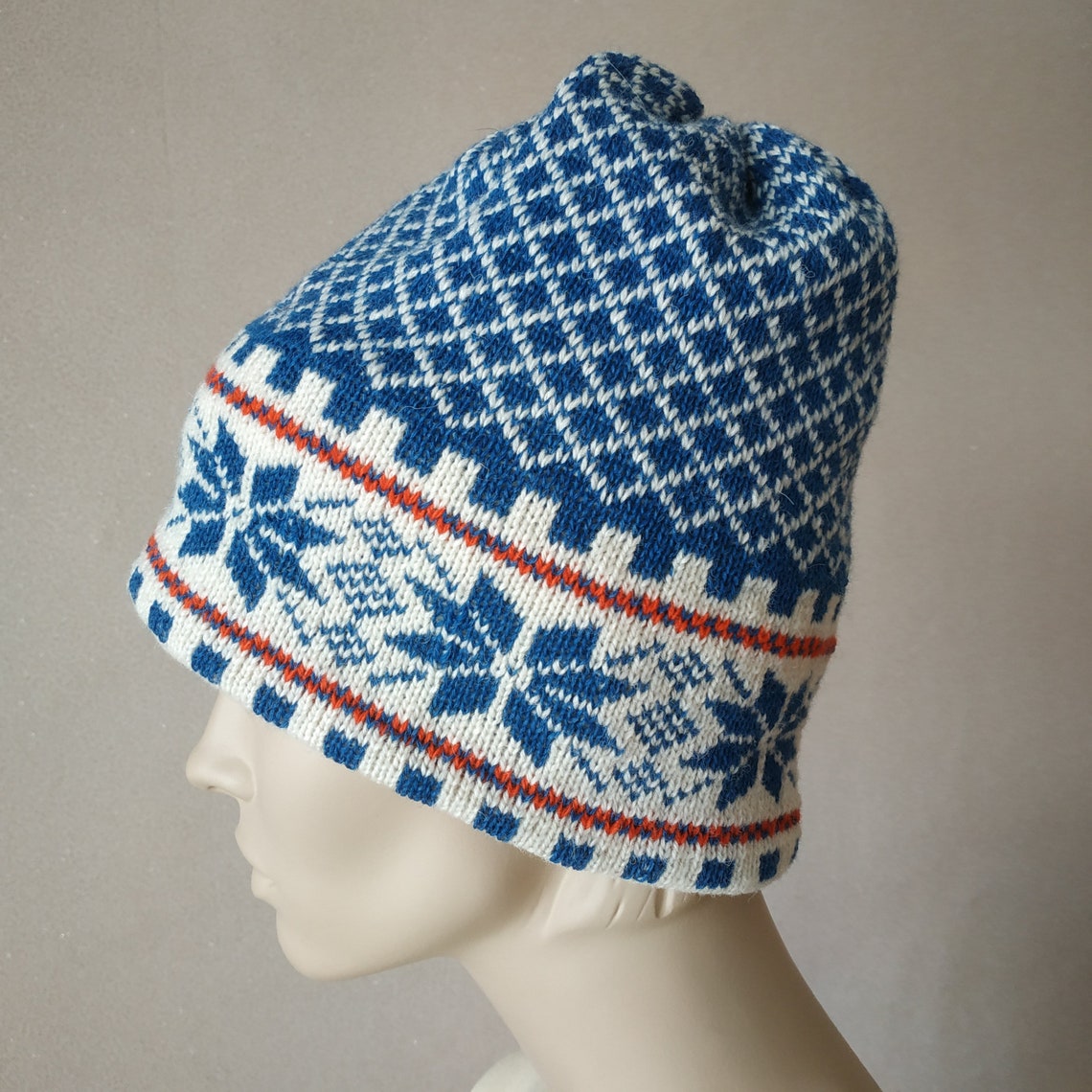 Unisex Double Knit Fair Isle Hat With Snowflakes Winter Icelandic ...