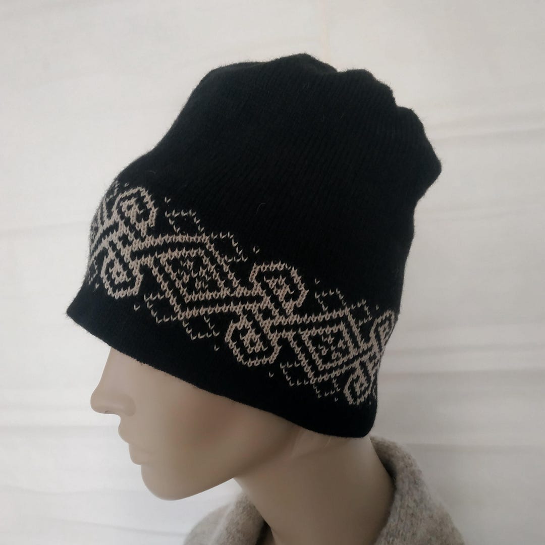 Knit Viking Hat Wool Black Fisherman Hat Iceland Wool Hat Womens Nordic ...