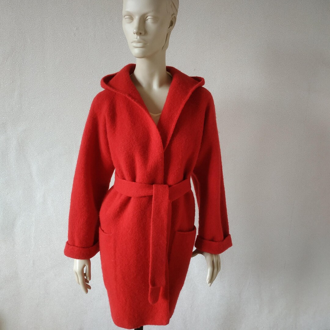 Capote Blanket Coat Red Hooded Long Jumbo Knit Cocoon Cardigan Boiled ...