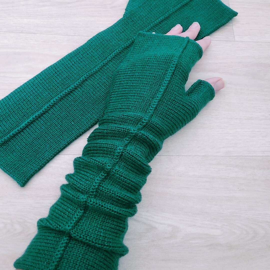 Green Arm Warmers Hand Knit Wool Green Gloves Long Fingerless Mittens ...