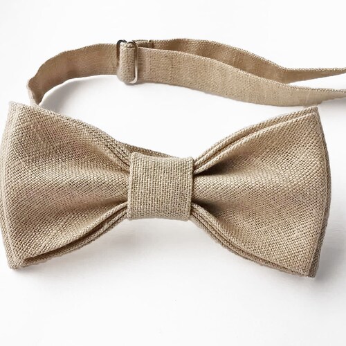 Beige Bow Tie / Beige Linen Bow Tie / Beige Cufflinks / - Etsy