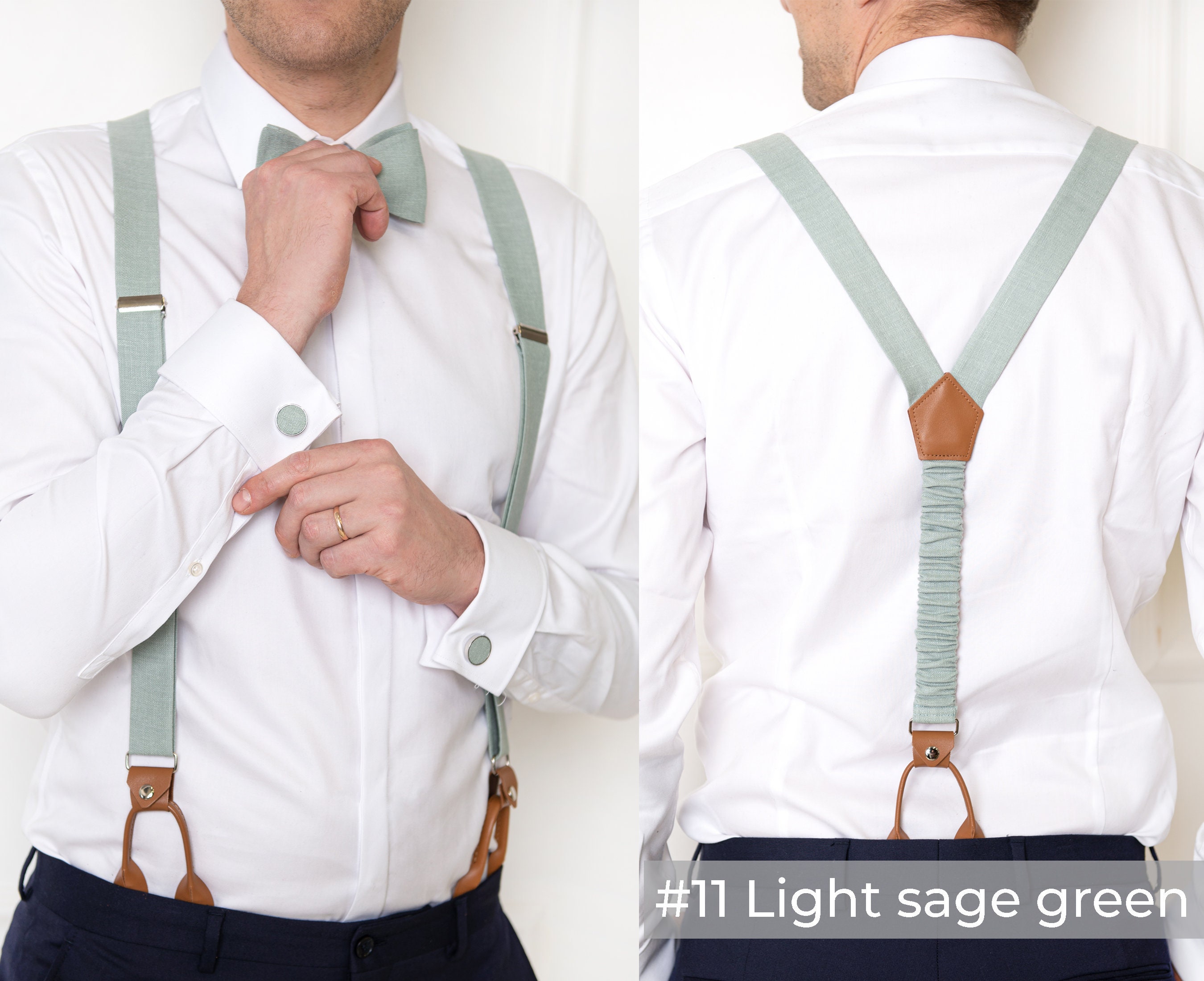 Suspenders With Leather Button Straps and With Clips / Linen Groomsmen ...