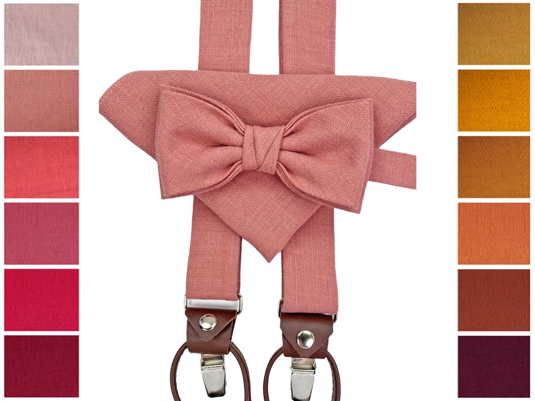 SALMON BOW Tie Set With Leather Details: Bow Tie, Salmon Cufflinks ...