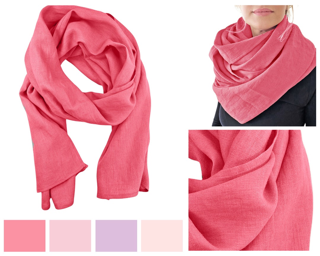 Coral Linen Scarf, Coral Shawl, Wide Linen Scarf, Women Scarf, Unisex ...