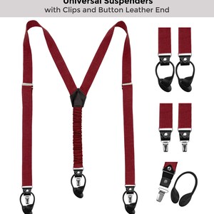 Burgundy Bow Tie With Leather Details, Burgundy Universal Suspenders ...