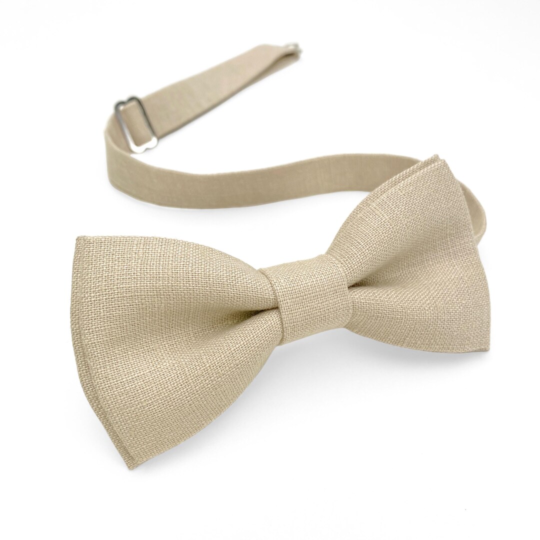 Beige Bow Tie / Beige Linen Bow Tie / Beige Cufflinks / Wedding Bow Tie ...