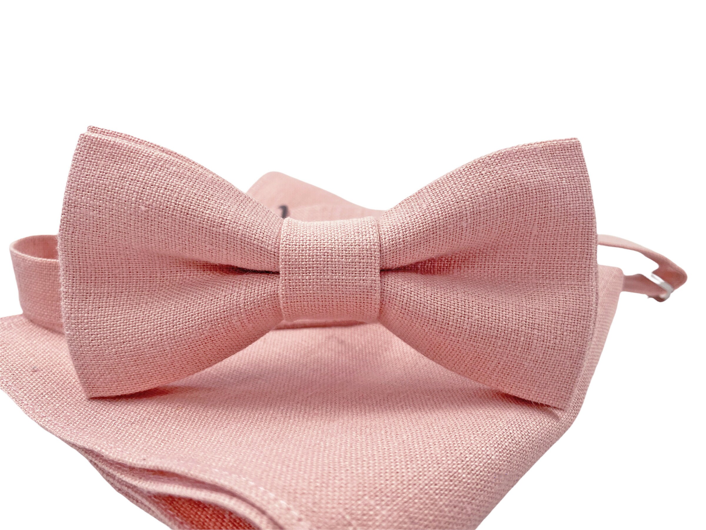 Pale Pink Bow Tie / Pale Pink Linen Bowtie / Pale Pink Pocket Square ...