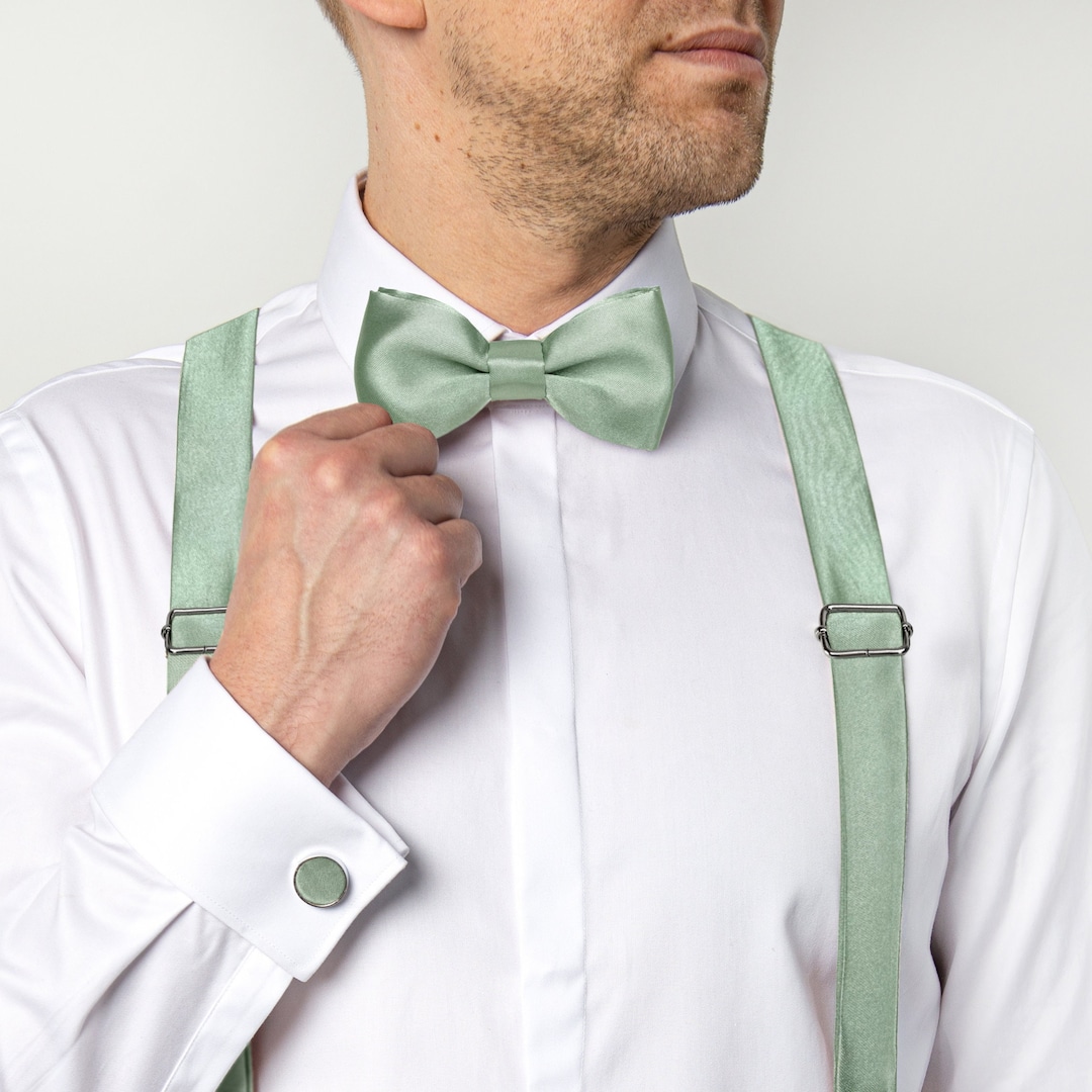 Light Sage Green Satin Bow Tie, Light Sage Green Satin Suspenders ...