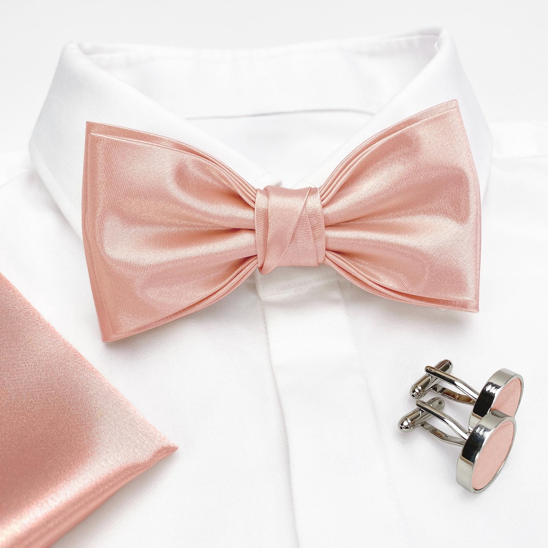 Blush Pink Satin Bow Tie, Blush Pink Bow Tie Set for Groom Groomsmen ...