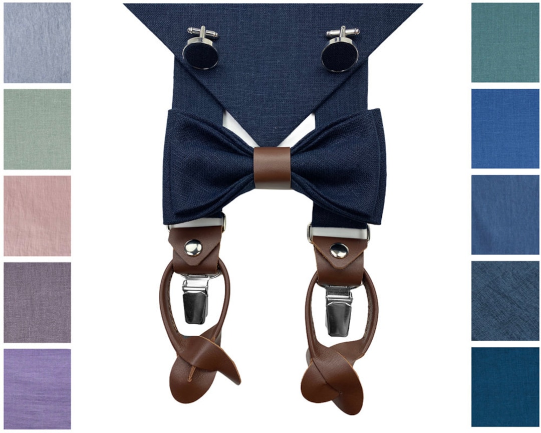 NAVY BLUE MAN'S Accessories With Leather Details: Bow Tie, Cufflinks ...