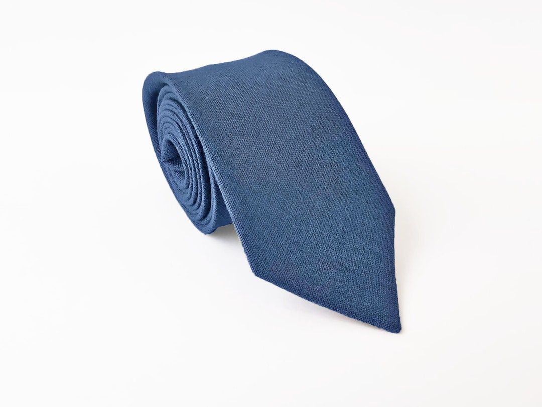 Denim Blue Regular Tie / Denim Blue Linen Tie / Wedding Tie / Linen ...